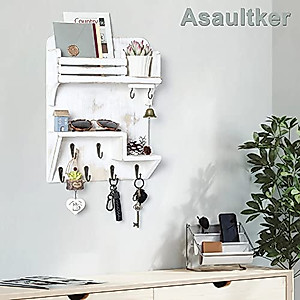 Asaultker Key and Mail Holder for Wall, Elegant Wall Mounted Mail Organizer with 8 Metal Key Hooks, Key and Mail Rack for Rustic Home Decor, Paulownia Wood