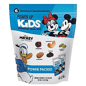 Power Up Kids Mickey & Friends Power Packed Trail Mix By Gourmet Nut - Cherries,Whole Cashews,Sliced Almonds,Raisins & Pumpkin Seeds - Gluten Free, Non GMO - 1.2oz Individually Wrapped Pouches (6 Pk)