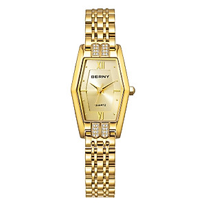BERNY Gold Watches for Women Dainty Hexagon Ladies Quartz Wrist Watches Stainless Steel Band Fashion Analog Watch Luxury Bracelet(Gold Dial)