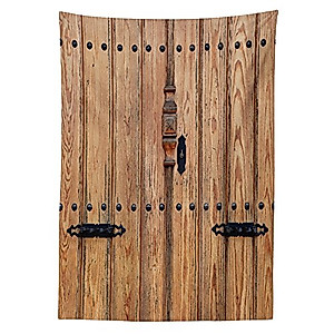 Ambesonne Rustic Tablecloth, Wooden Padlock Door Old Times Inspired Rusty Weathered Details Picture Print, Rectangular Table Cover for Dining Room Kitchen Decor, 60" X 90", Pale Brown