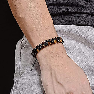 ywduoying Triple Protection Bracelet Lava Rock Mens Stone Bead Bracelet -Adjustable Tiger Eye 8MM Bracelet Essential Oil Diffuser Healing Chakra Yoga Bracelets, Gift for Her Him