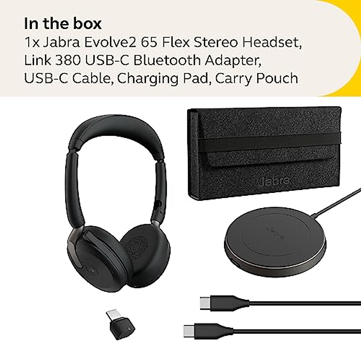 Jabra Evolve2 65 Flex Stereo Headset with Bluetooth, Wireless Charging Pad - Noise-Cancelling ClearVoice Technology & Hybrid Active Noise Cancellation - Certified for Microsoft Teams - Black