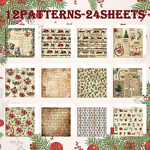 GLKTOPO Christmas Pattern Scrapbook Paper, 6 Inch Card Production Supplies, 24 Sheets Single Sided Acid-Free Cardstock Greeting Card, Handmade Gift Journaling Craft Kits (E-style)