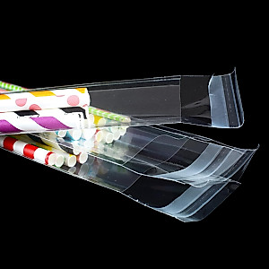 COOLAKE Pretzel Bags 2x9.8 Inch 200 Pcs, Clear Self Sealing Cellophane Bags, Pretzel Rods Individual Bags, Self Adhesive Sealing Treat Bags, for Chocolate, Bakery, Cookies,Candies