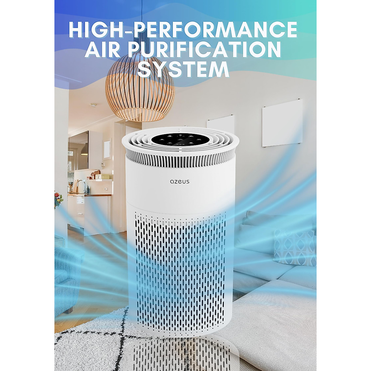 Azeus Air Purifier for Large Rooms, Home, Pets, Bedrooms, Up To 1076 ft² H13 True HEPA Filter, 25db Filtration System Cleaner Odor Eliminators, Ozone Free, Remove 99.97% Dust Smoke VOCs