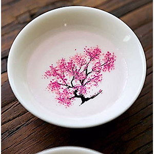 Japanese Cherry Blossoms Sake Cup, Cold and Hot Temperature Color Change Tea Cup, Magic Cherry blossoms Flower Display Ceramic Teacup Gift (HOT&COLD Changing Cherry Blossom)