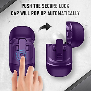 Maxjoy for AirPods Pro 2nd Generation Case, Carbon Fiber Secure Lock Clip Full Body Shockproof Hard Shell Protective Case Cover with Keychain for Apple AirPod Pro 2 2022, Purple