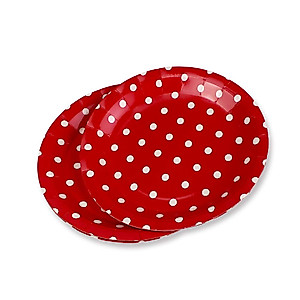 Dulousia Red Polka Dot Paper Plates 36pcs - 9inch Biodegradable Round Party Plates for Cakes, Dessert, Snack, Fruits