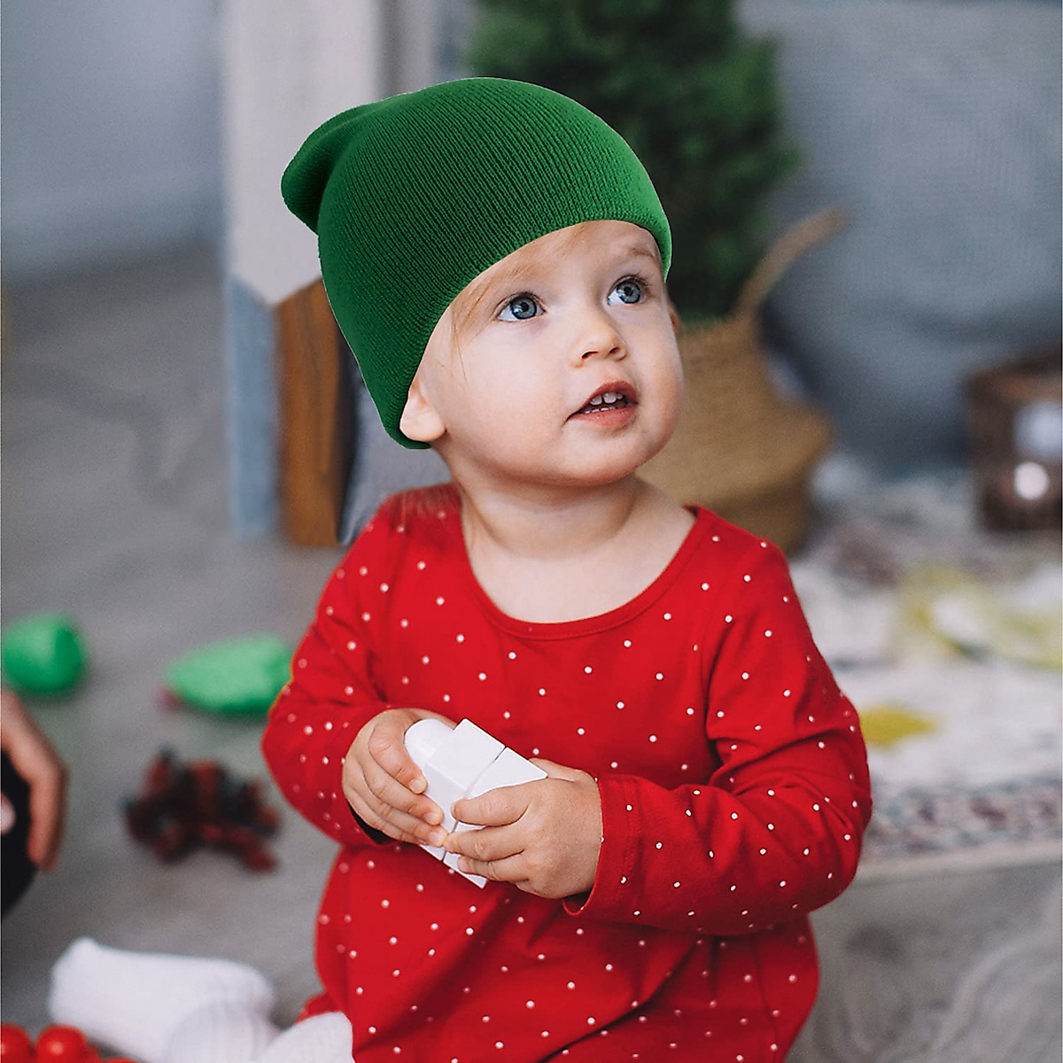 UTTPLL Baby Boy Girl Knit Warm Baby Hats Thick Soft Toddler Beanies Slouchy Ribbed Cuffed Beanie for Boys Girls Green One Size