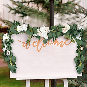 COCOBOO 5.9ft Eucalyptus Garland with Rose Flower Wedding Arch Flowers White Flower Garland for Wedding Arch Party Garden Decor (Champagne&White)