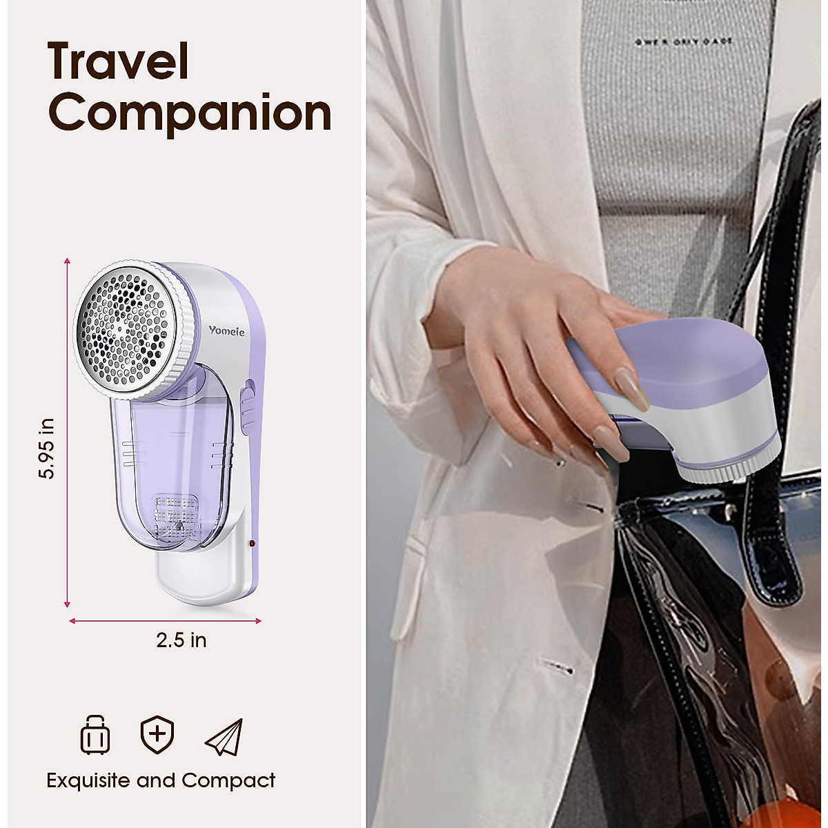 Yomeie Fabric Shaver, Rechargeable Sweater Shaver, Lint Shaver with 6-Leaf Blades, Electric Lint Remover for Clothes & Furniture, Couch Pilling Remover Depiller for Removing Fuzz, Lint, Pills, Bobbles