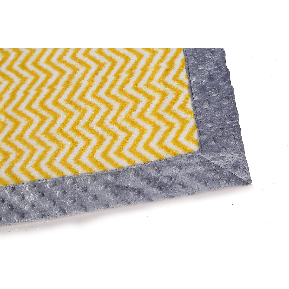 Bacati Ikat Zigzag Chevron with Border Plush Blanket, Yellow/Grey, 30" x 40"