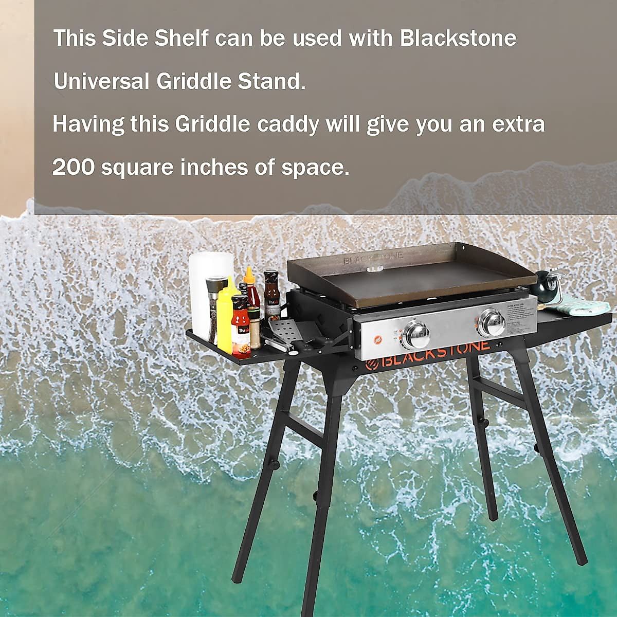 AdokeiTa Griddle Caddy for Blackstone 17'/22'/28' Griddle, BBQ Accessories Organizer, Easy Access to Spice Bottles, Black, Stainless Steel, Rectangular