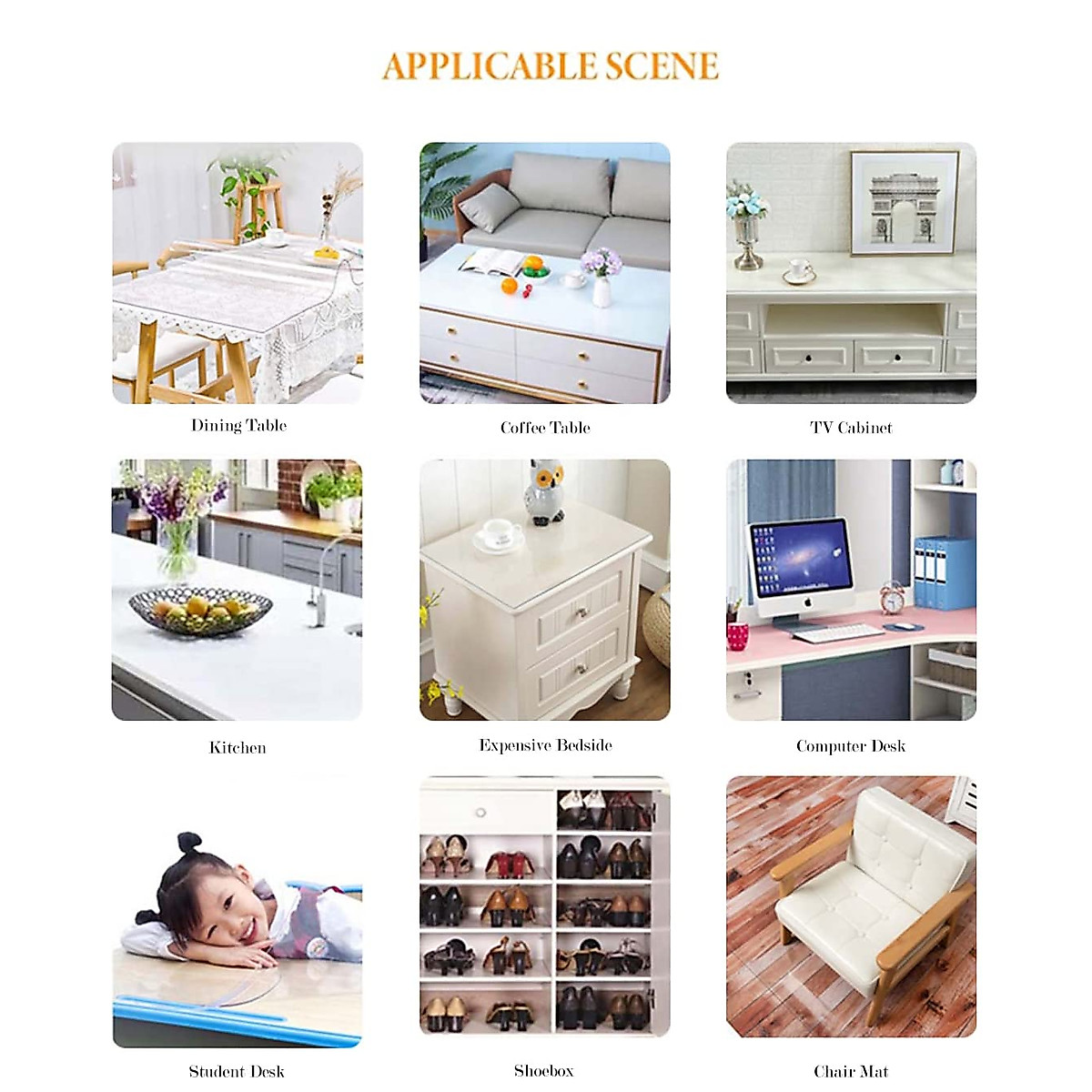 KATE 1.5mm 60x88 Inch Plastic Table Cover Clear Table Protector Non-Slip Easy Clean for Kitchen Tablecloths Table Mats