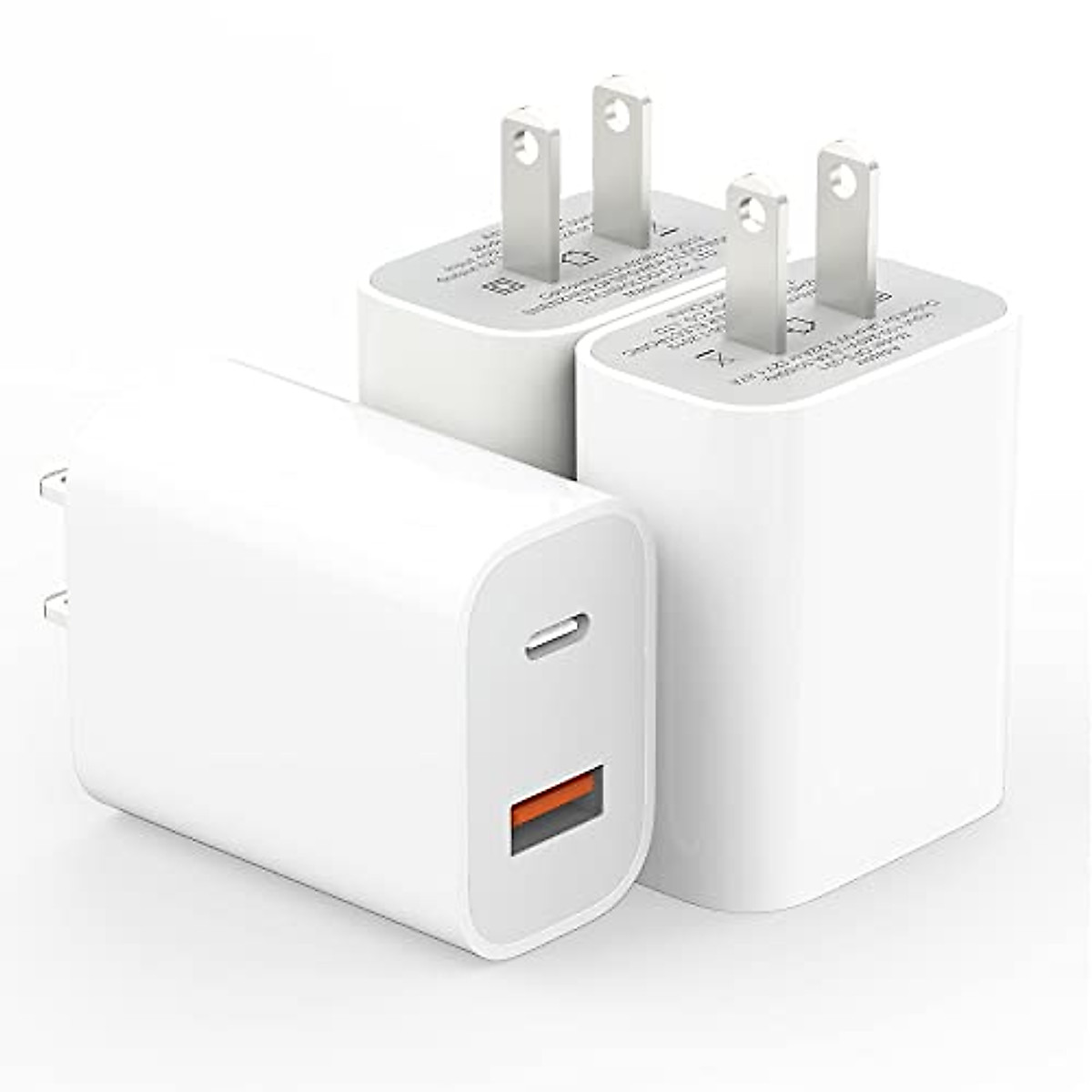 [3-Pack] USB C Fast Wall Charger Block, 20W Dual Port QC+PD 3.0 Power Adapter, Fast Charging Plug Box Brick Cube for iPhone11/12/13/14/Pro Max, XS/XR/X, iPad Pro, AirPods Pro, Samsung Galaxy and More