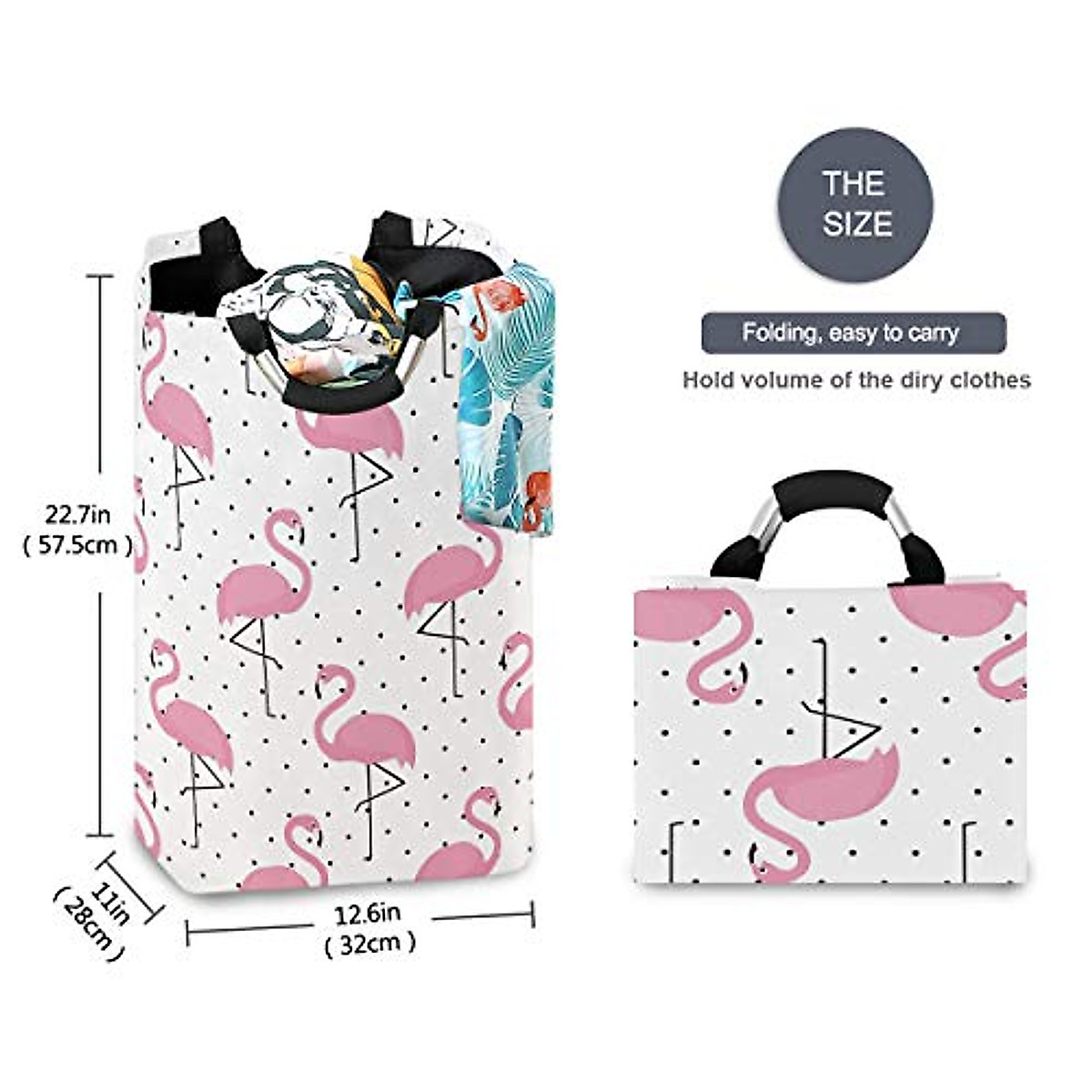 ALAZA Pink Flamingo Polka Dot Bird Laundry Basket Hamper Large Storage Bin with Handles for Gift Baskets, Bedroom, Clothes