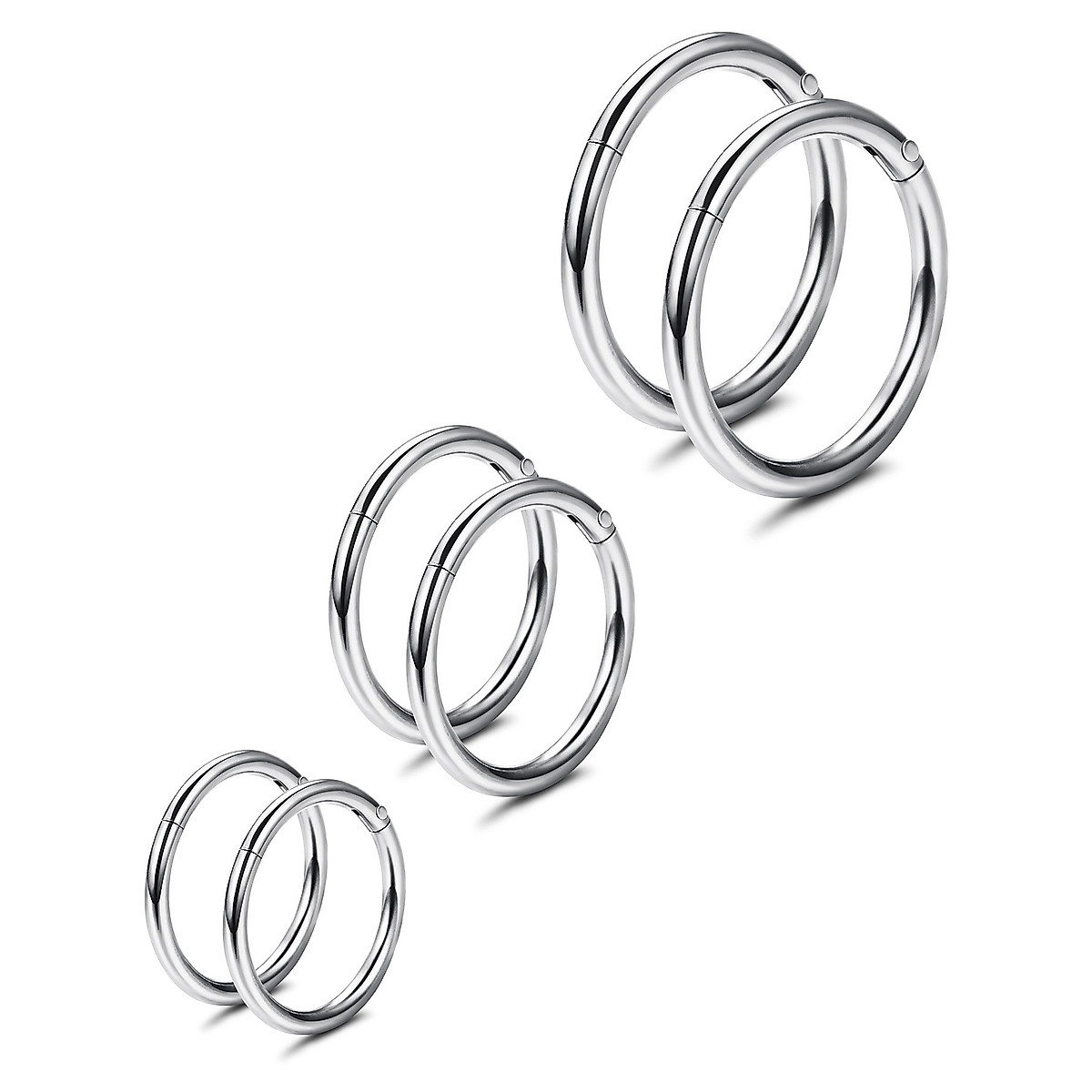 THUNARAZ 3 Pair Stainless Steel 16G Sleeper Earrings Septum Clicker Lip Nose Ring Body Piercing Silver-tone