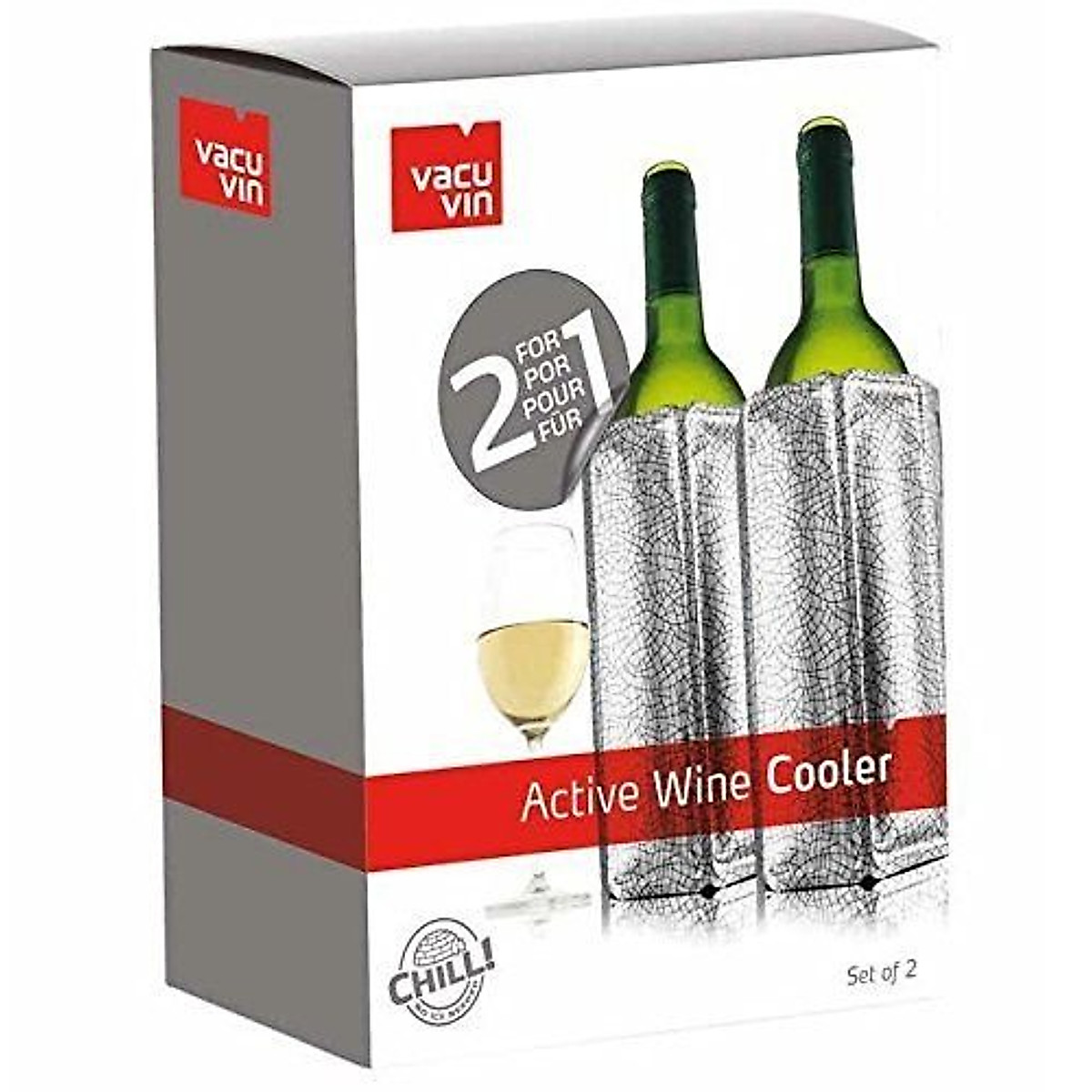 Vacu Vin Active Wine Cooler Silver, Set of 2