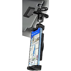 Sun Visor Phone Holder for Car [360° Super Metal Clip] Car Visor Cell Phone Mount, Universal Steering Wheel Phone Clamp with 1/4'' Screw Adapter for iPhone, Android Smartphone, Tablet, Gopro, Camera