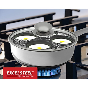 EXCELSTEEL Non Stick Easy Use Rust Resistant Home Kitchen Breakfast Brunch Induction Cooktop Egg Poacher, 4 Cups, 18/10 Stainless Steel