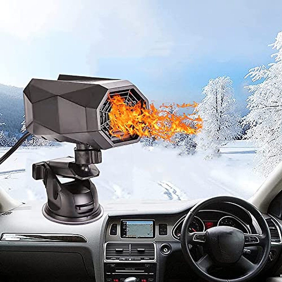 Portable Car Heater, Auto Heater Fan, Car Defogger, Fast Heating Quickly Defrost Defogger 12V 150W Auto Ceramic Heater Fan 3-Outlet Plug in Cig Lighter(Black).