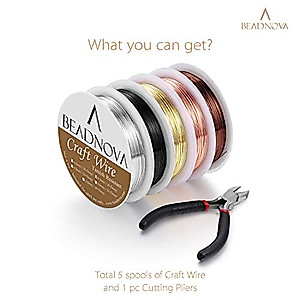 BEADNOVA Craft Wire Jewelry Beading Wire Tarnish Resistant Copper Wire for Jewelry Making with Cutting Pliers (5pcs, 26 Gauge)