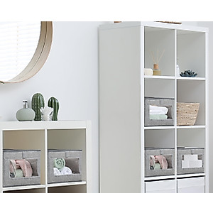 Fabric Collapsible Storage Bins, Set of 3 Organizer Bin with Visible Window, Shelf Basket Closet Clothes Organizer Storage Containers for Organizing Shelves, Wardrobe, Office, Clothing (3pc-Gray)