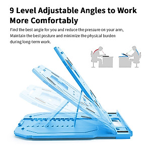 Frunsi Drawing Tablet Stand, Laptop Stand, Foldable Stand for Tablet Display, 9 Levels Adjustable Angles with a Built-in Phone Holder, for 12-17 inch Drawing Tablet, Smartphones