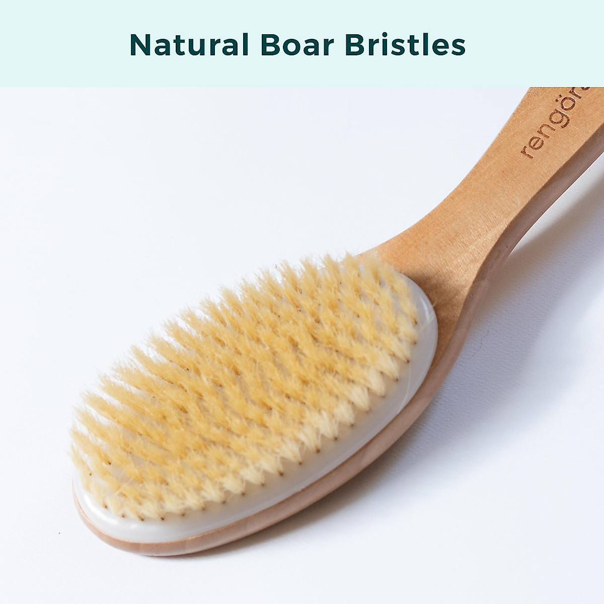 Exfoliating Back Scrubber for Shower, Dual-Use Body Scrubber for Wet/Dry Exfoliation, Dry Brushing Body Brush for Lymphatic Drainage, Natural Boar Bristles, Ergonomic Handle Cellulite Brush by rengöra