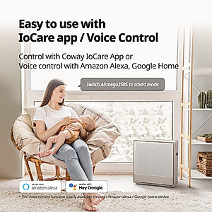 Coway Airmega 250S App-Enabled Smart Technology, Compatible With Amazon Alexa True HEPA Air Purifier, Covers 930 Sq.ft
