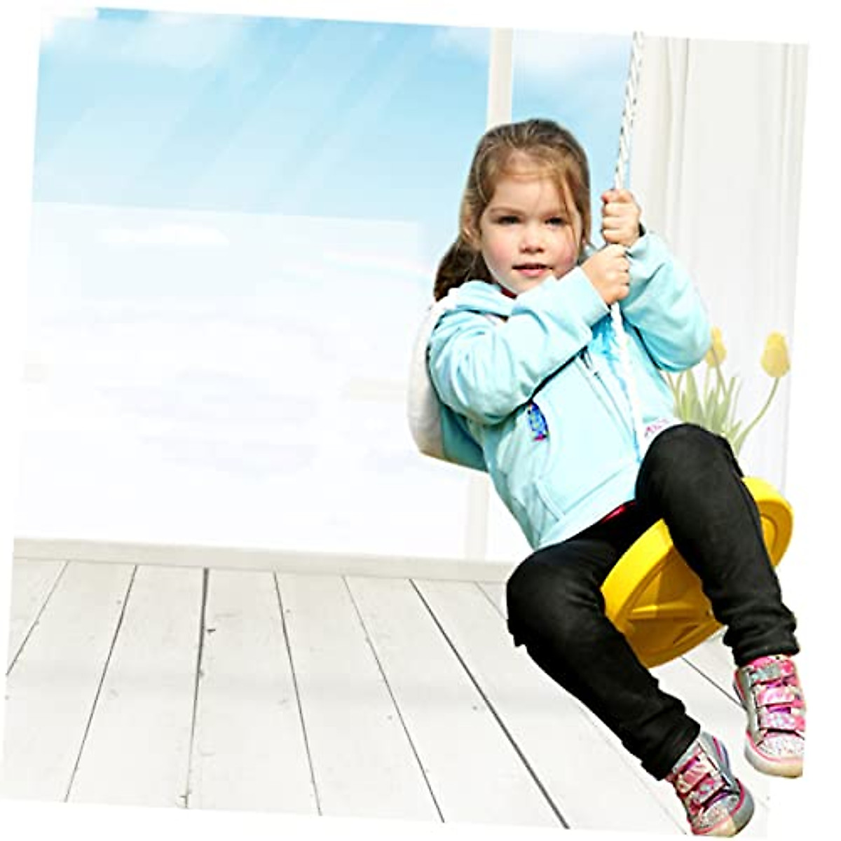 CLISPEED Round Swings for Kids Outdoor Toddler Swing Outdoor Indoor Swing for Kids Rope Tree Swing Childrens Swing with Petals Rope Ladder Swing Yellow Disc Swing Seat The Swing Daisy Toy