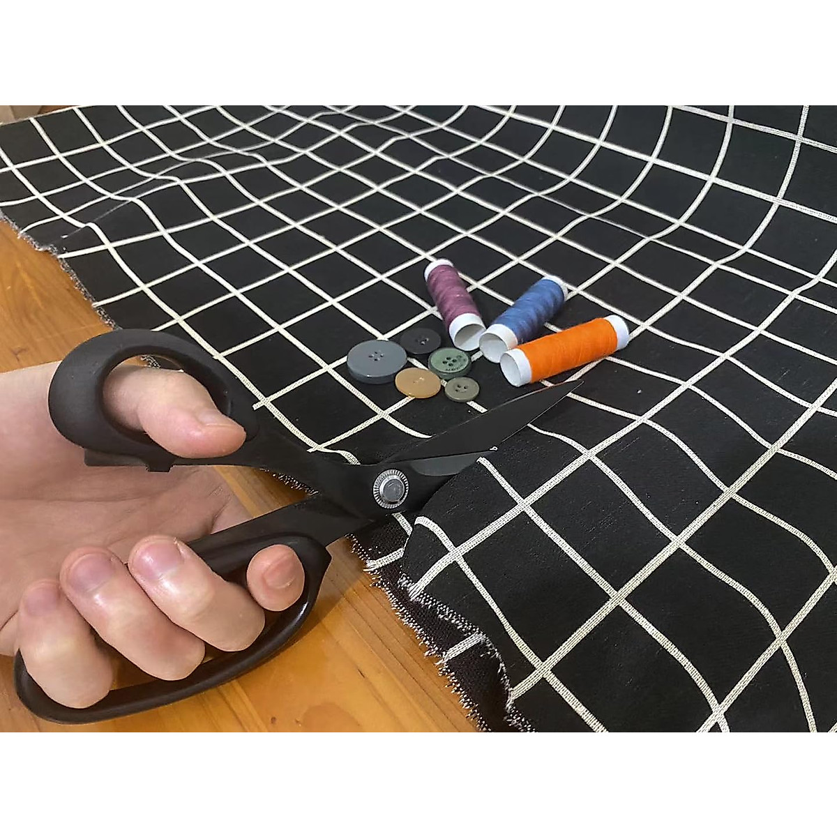 Mxeiwzx Left-Handed Scissors for Adults, 8 Inch Titanium Coating with Stainless Steel Blade, for Dressmaking, Leather Professional Sewing Fabric, Crafting and Home General Use, Black