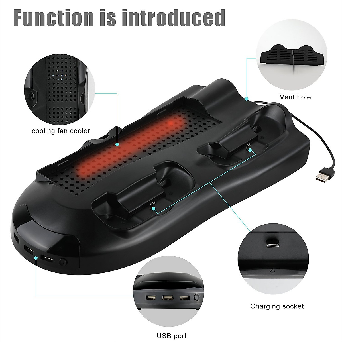 Puroma Vertical Stand Only for Xbox One X Cooling Fan with Controller Charger Charging Station Game Discs Storage and 3 USB Ports