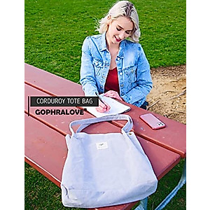Cloele Corduroy Tote Bag for Women Shoulder Bag with Inner Pocket For Work Beach Lunch Travel And Shopping Grocery (Grey)