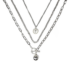 YERTTER Dainty Emo Necklace Layering Chain Choker Necklace Boho Jewelry Set Layered Silver Coin Pendant Statement Chunky Chain Necklace Valentine's Day Giftfor Women Man