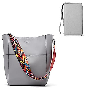 BROMEN Women Handbag Designer Leather Hobo Handbags Grey and Women Wallets Grey Bundle