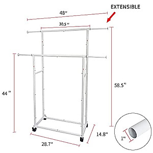 Fishat Double Rod Simple & Single Rod Heavy Duty Garment Rack, White