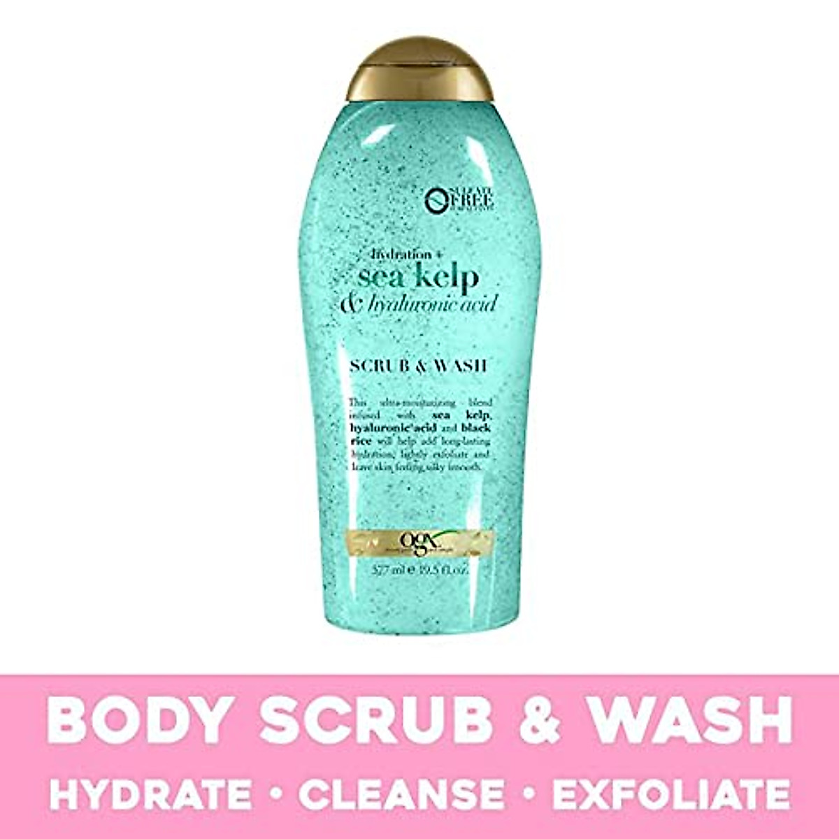 OGX Hydration + Sea Kelp & Hyaluronic Acid Sulfate-Free Lightly Moisturizing Body Scrub with Black Rice, Gentle Exfoliating Daily Body Wash to Soften & Smooth Skin, 19.5 Fl Oz (pack of 3)
