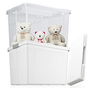 AnHome Heavy Duty Storage Container Clear Plastic Storage Bins Waterproof Foldable Utility Tote Organizing Container Box with Buckle Down Lid Collapsible Storage Box for Clothes Garage Outdoor Etc