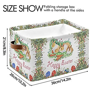 ALAZA Happy Easter Bunny Rabbit Egg Floral Foldable Storage Box Storage Basket Organizer Bins with Handles for Shelf Closet Living Room Bedroom Home Office 2 Pack