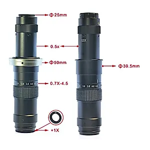 HAYEAR HD 0.7X-4.5X 180X Zoom C-Mount Parallel Light Lens for Zoom Monocular Industry Microscope Camera Glass Lens 40mm/50mm Ring