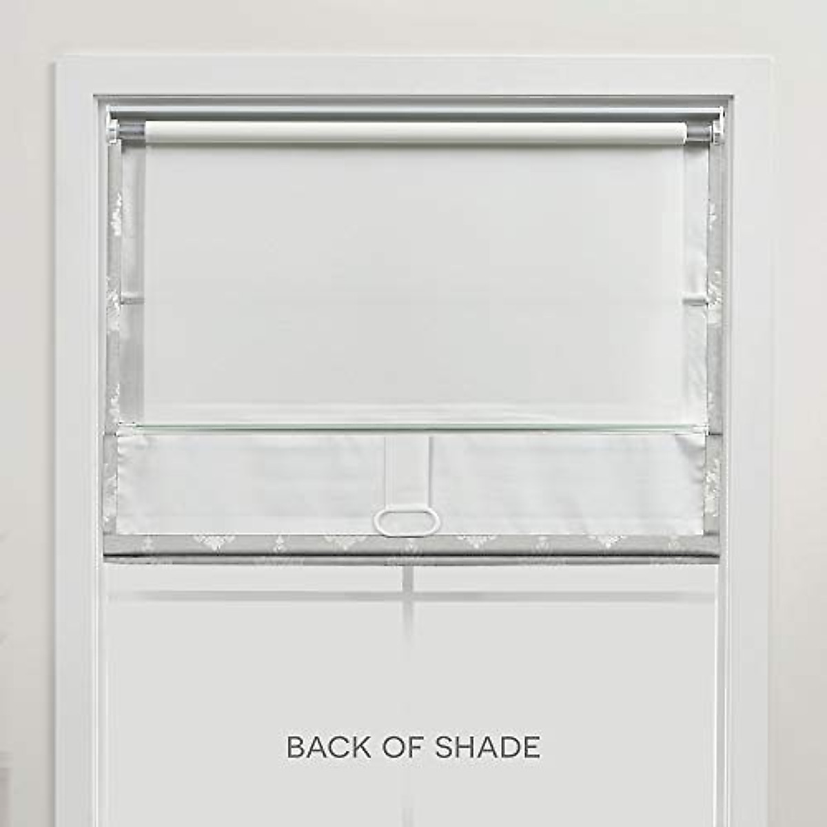 Exclusive Home Curtains Marseilles Damask 100% Blackout Roman Shade, 27"x64", Silver