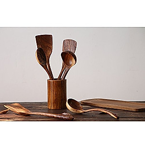 NAYAHOSE Wooden Spoons for Cooking, 4 Pcs Wooden Utensils for Cooking, Natural Teak Wood Spatulas Spoon for Cooking, Nonstick Kitchen Utensil Set