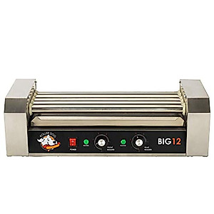 Funtime RDB12SS Stainless Steel Non Stick Hot Dog Roller Grill with Drip Pan with Dual Temperature Controls