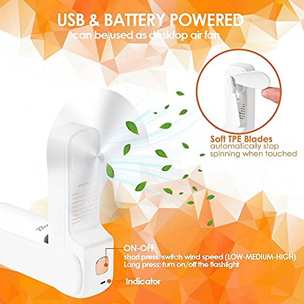 BRILLIRARE Handheld Fan, 3 IN 1 Portable Personal Fans with Power Bank&Flashlight, Mini Foldable Pocket Desk Fan, USB Rechargeable Battery Operated, 8-24 Work Hours for Travel Camping, White