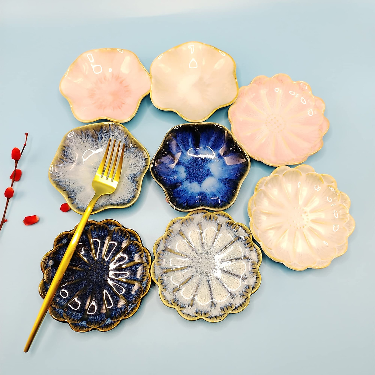 NJLJOM 2 Pack Ceramic Spoon Rest, Lotus Shape Heat-Resistant Utensil Rest for Kitchen Counter, Coffee Spoon Rest, Dessert Plates，Small Serving Plates, Kitchen Accessories (Deep Color)