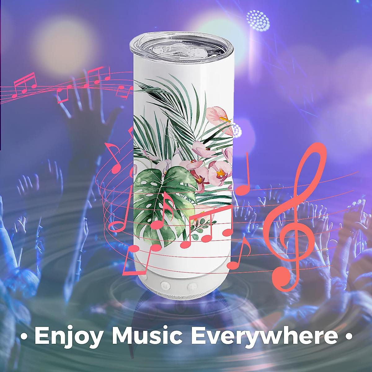 Lilsofee 6 Pack 20 OZ Sublimation Blank Tumblers Bulk Stainless Steels Double Vacuum Bluetooth Speaker Music Insulated Tumbler with Lid and Straw Metal Cup White