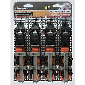 Keeper – 1” x 15' High Tension Ratchet Tie-Down, 4 Pack - 500 lbs. Working Load Limit