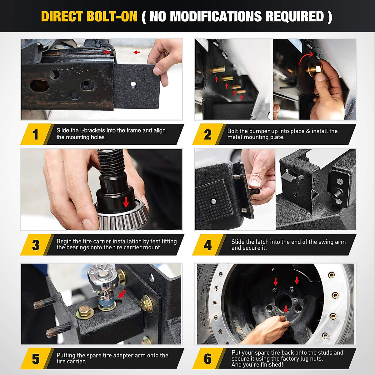 Nilight Rear Bumper & Spare Tire Rack & Hitch Receiver w/2 LED Lights Compatible for 2007-2018 Jeep Wrangler JK for 2007-2018 Jeep Wrangler JK & Unlimited