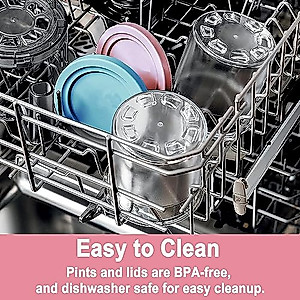 Kubyertos Pints and Lids - 4 Pack Fit for Ninja CREAMi NC299AMZ NC300 NC301 Series Ice Cream Makers, Comes with 20 Label Paper, Dishwasher Safe & BPA-Free, 1 Pint Each, 4 Color Lids Green/Blue/Pink/Grey